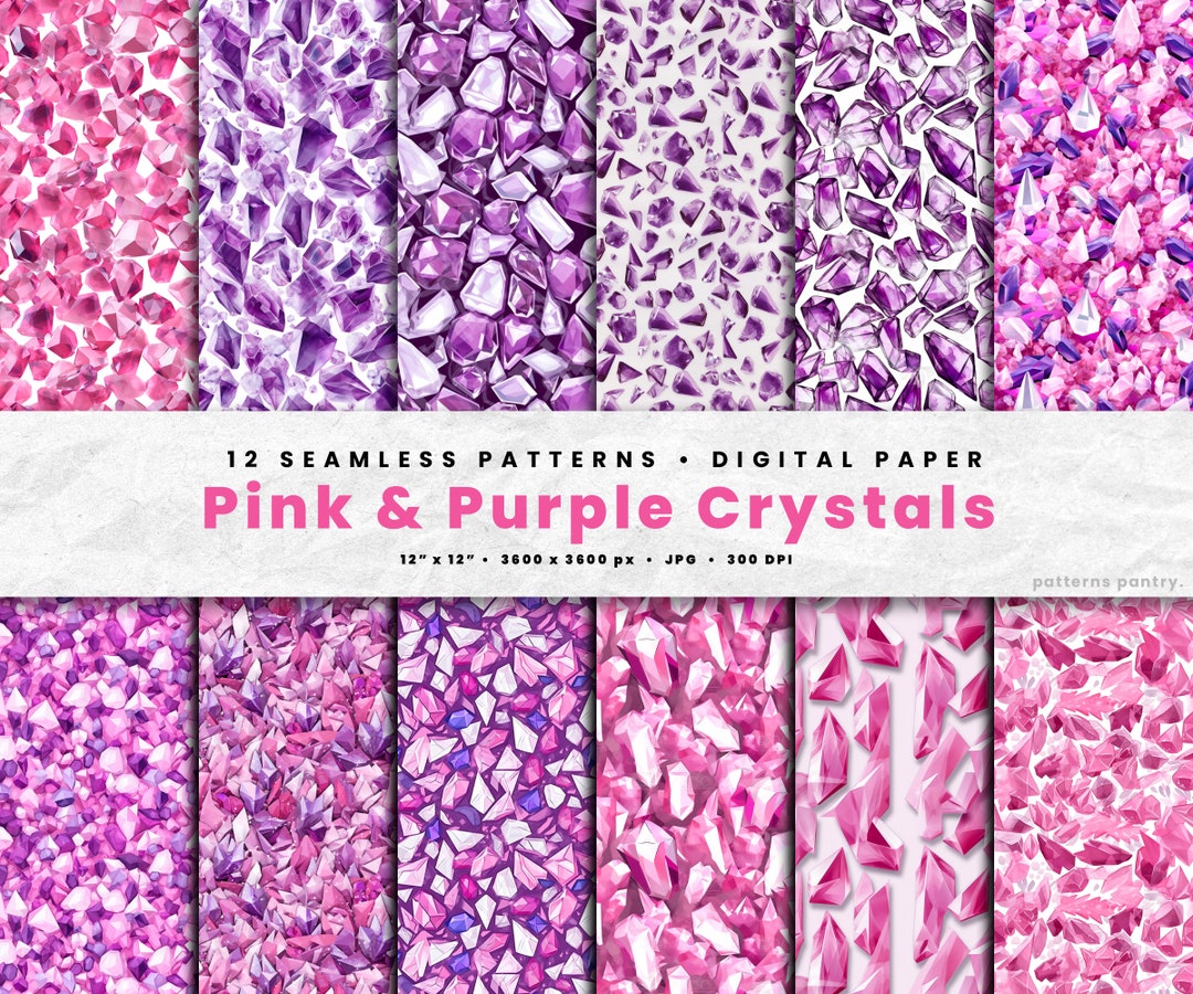 Pink & Purple Crystals Seamless Patterns, Instant Download, Digital ...