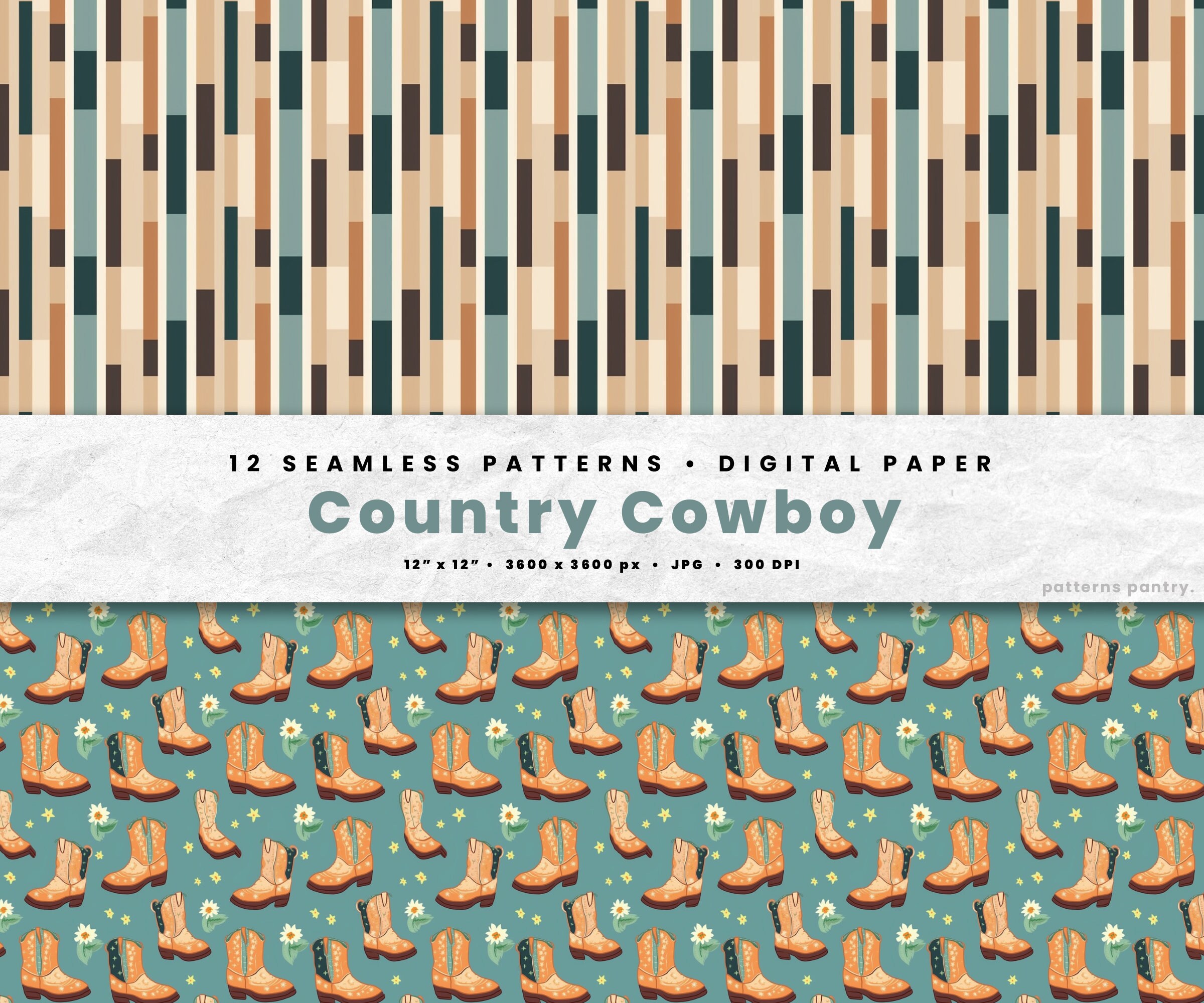 Country Cowboy Seamless Patterns, Instant Download, Digital Paper ...