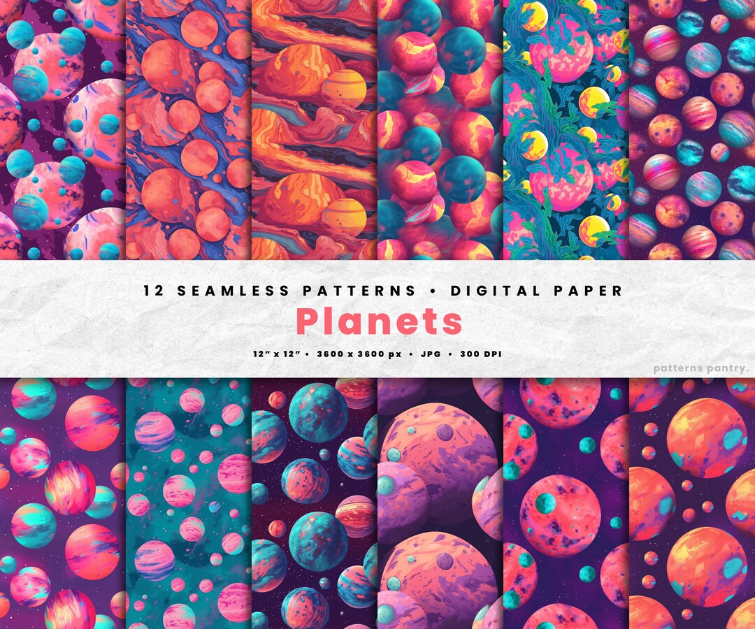 Planets Seamless Patterns, Instant Download, Space Digital Paper ...