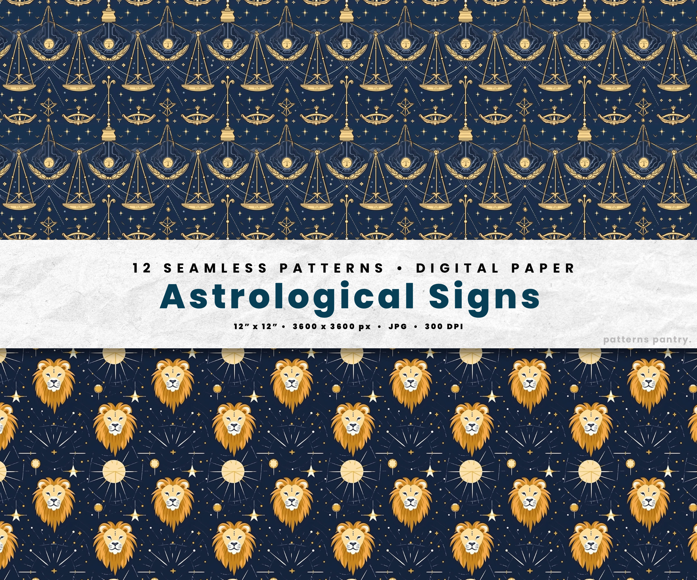 Astrological Signs Seamless Patterns, Instant Download, Digital Paper ...
