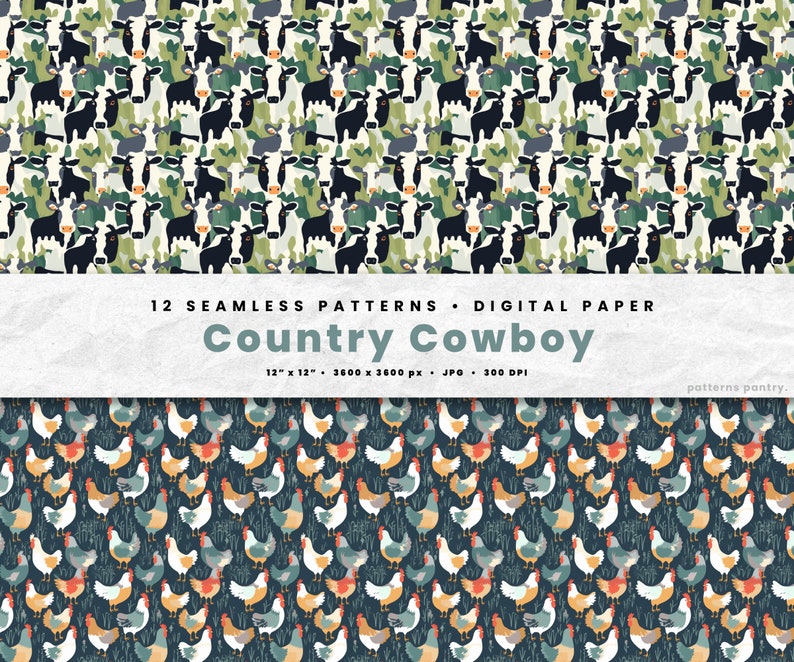 Country Cowboy Seamless Patterns, Instant Download, Digital Paper ...