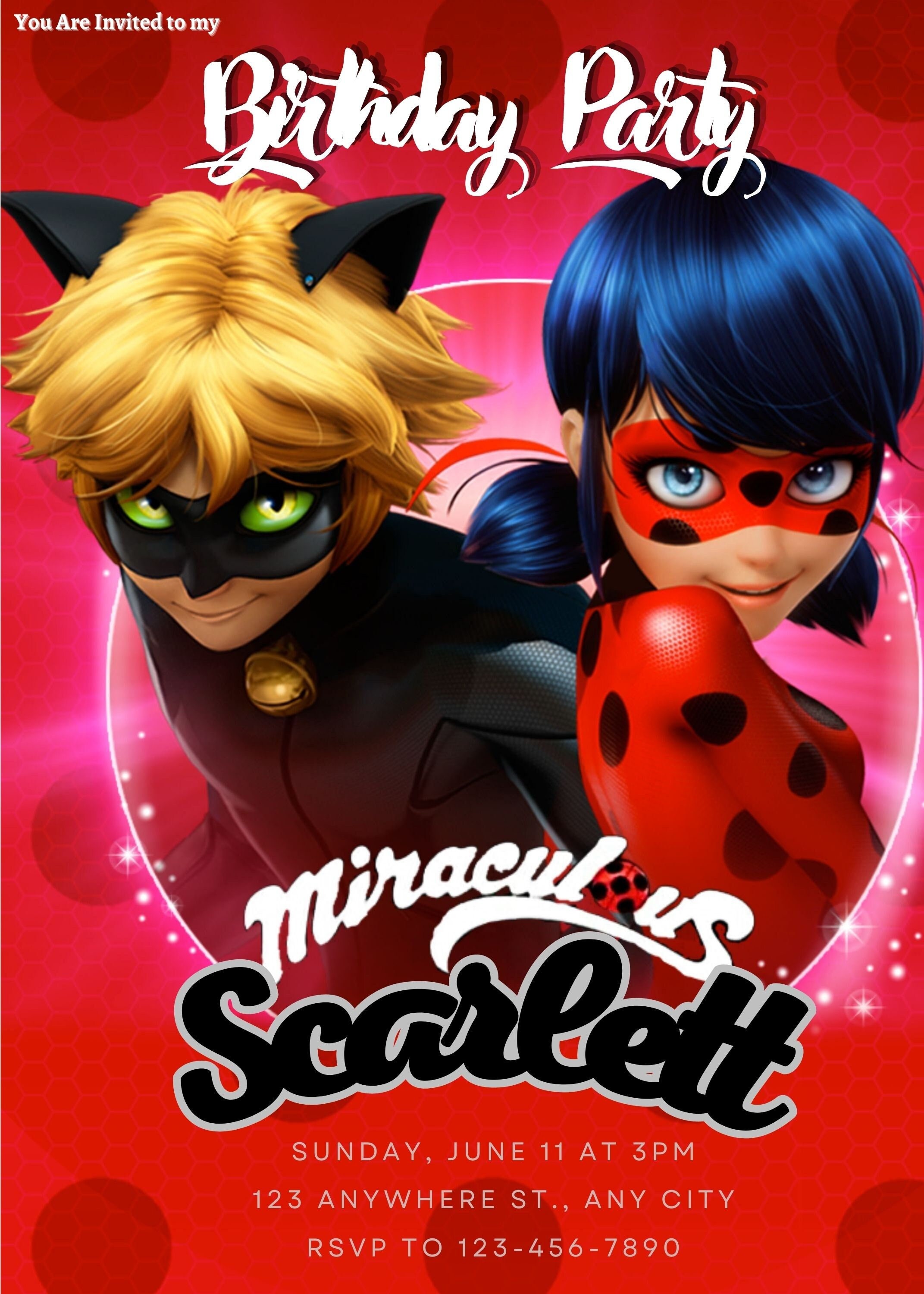 Miraculous Ladybug & Cat Noir Birthday Invitation Editable - Etsy Australia