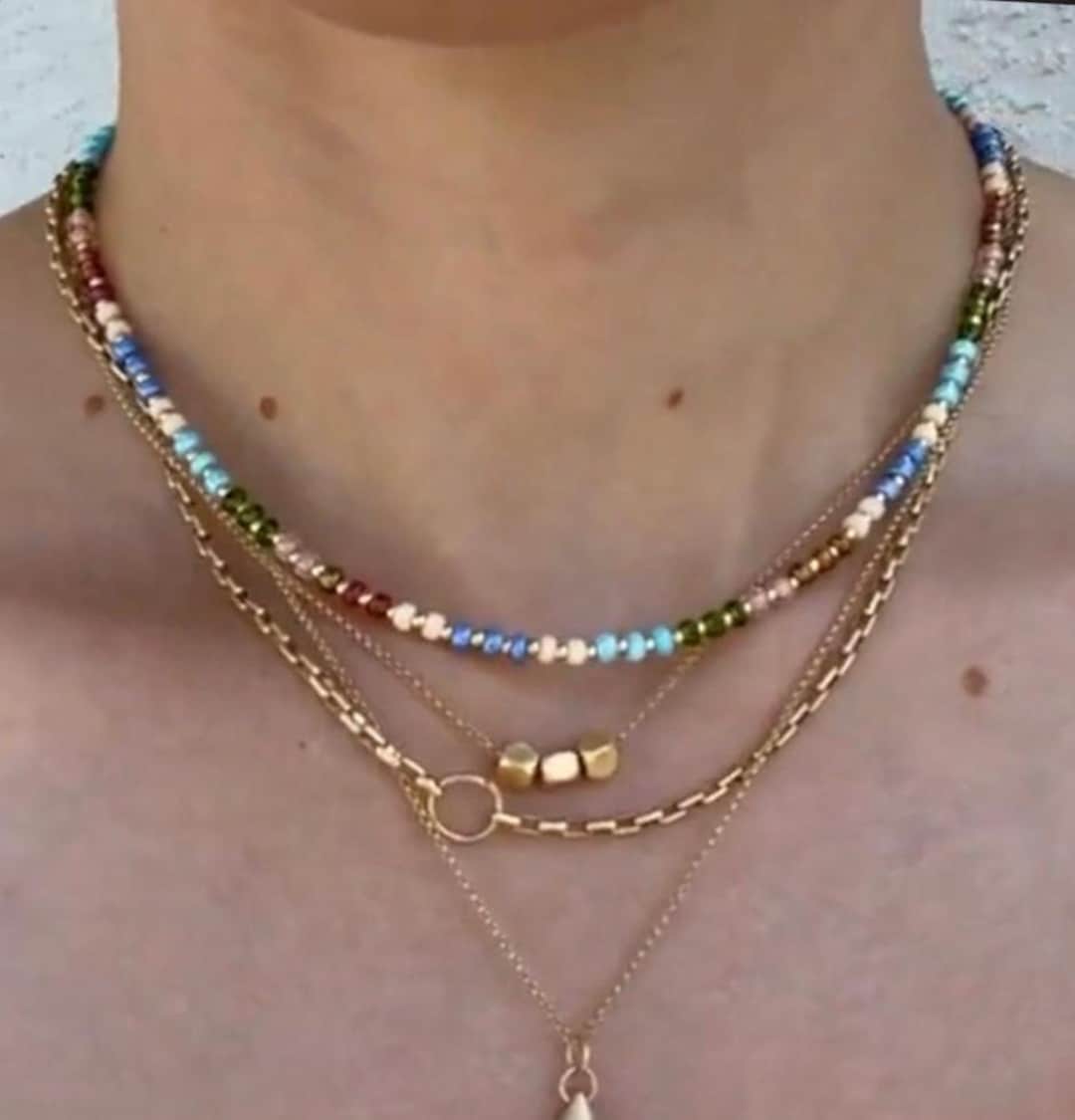 Multicolored Boho Bead Necklace, Handmade, Layered Necklace, Boho ...