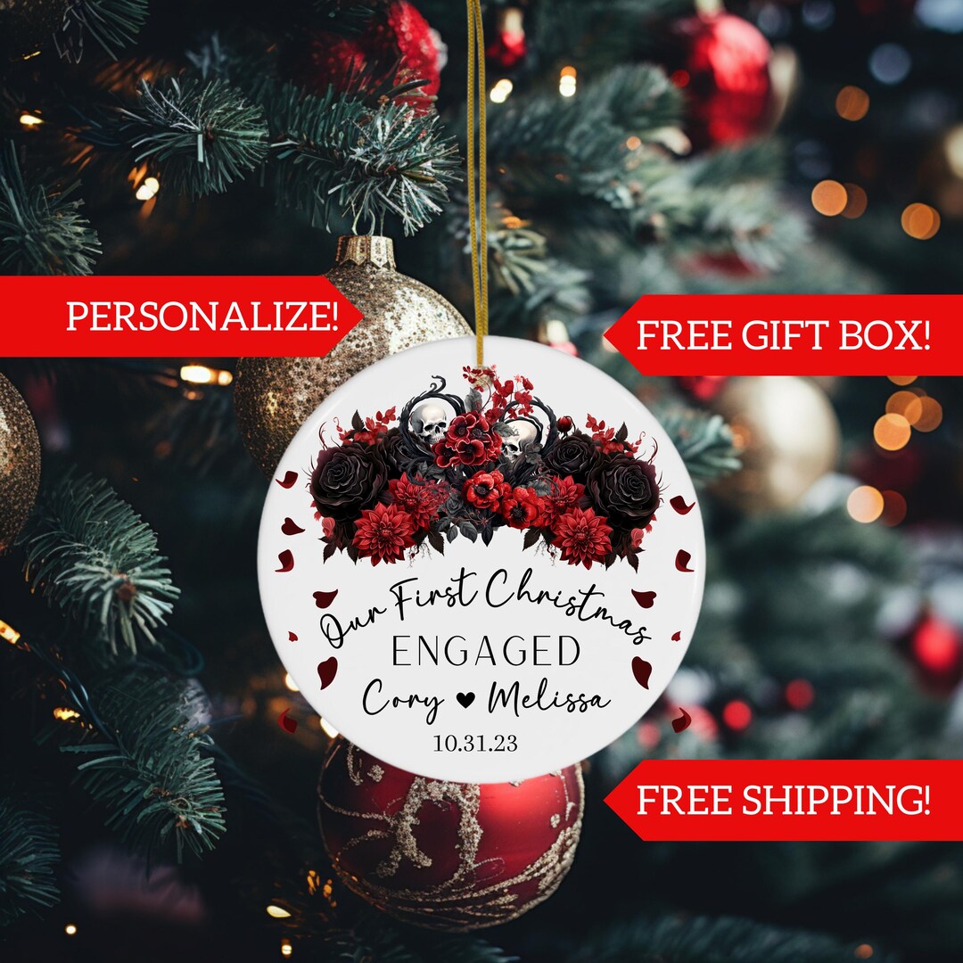 Our First Christmas Engaged Gothic Ornament Engagement Skull Ornament ...