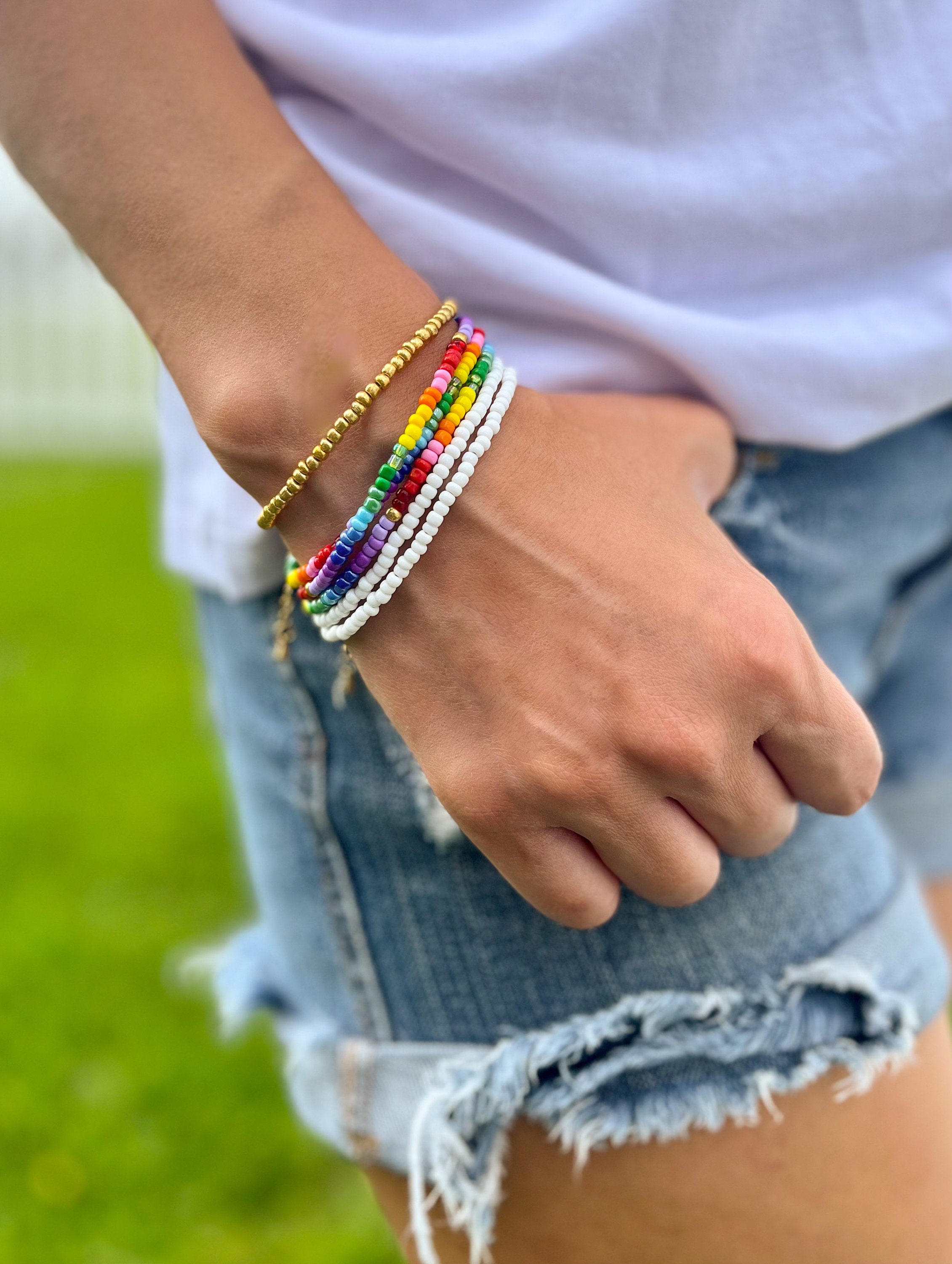 Colorful Rainbow Bead Bracelets, Colorful Bead Bracelet, Handmade, Seed ...