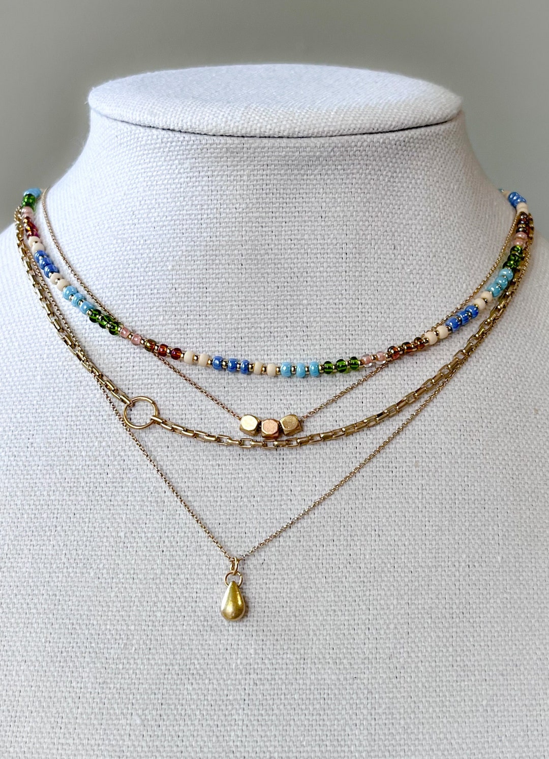 Multicolored Boho Bead Necklace, Handmade, Layerable Necklace, Boho ...