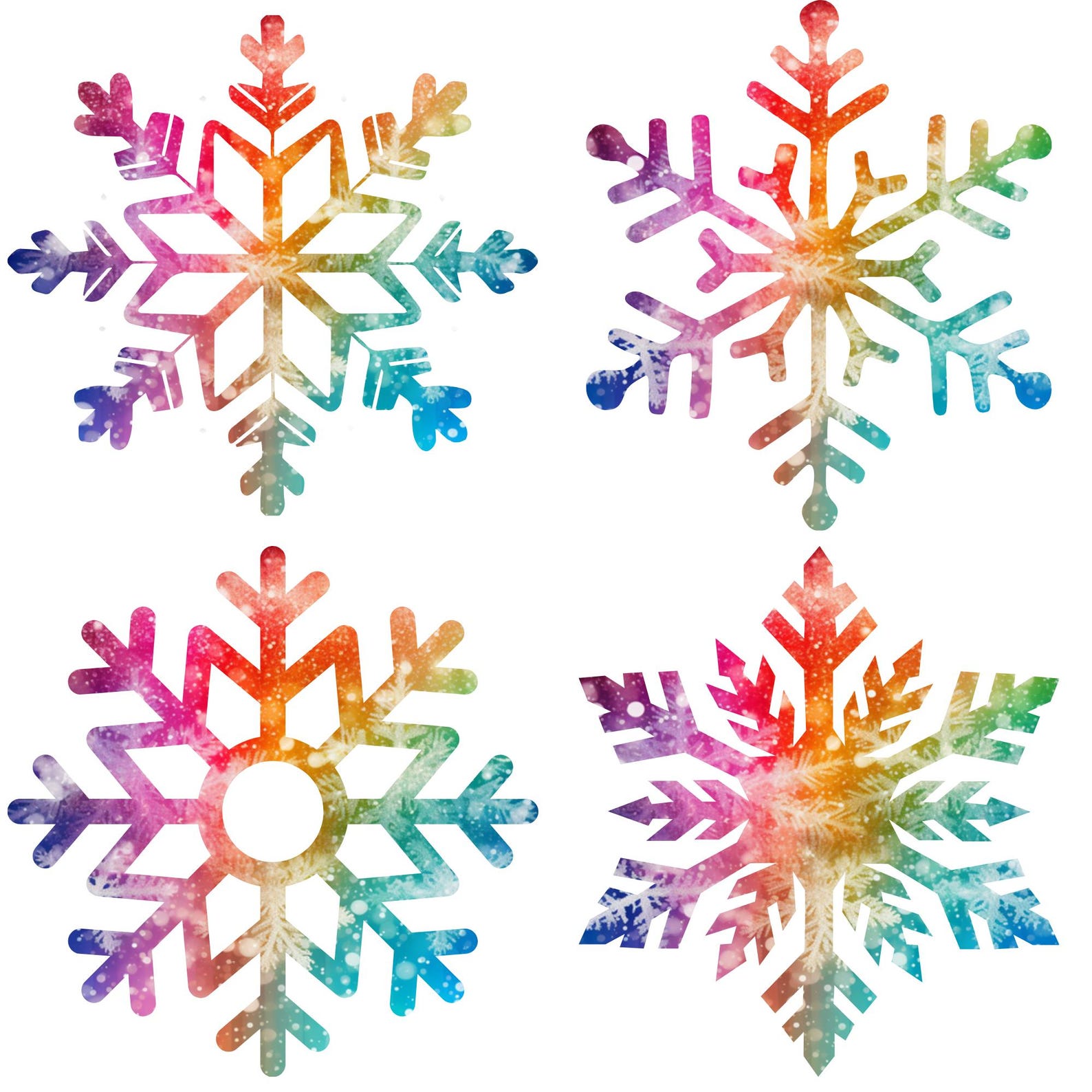 Rainbow Snowflake Clipart: 16 Multicolored Designs (SVG, PNG, PDF) - Etsy