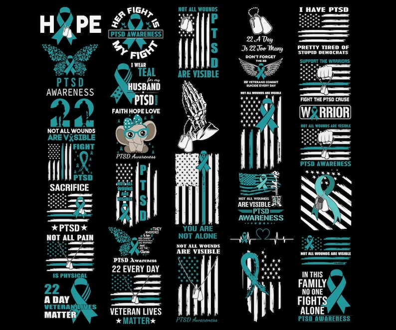 PTSD Awareness SVG PNG Bundle: Teal Ribbon, Veteran Mental Health ...