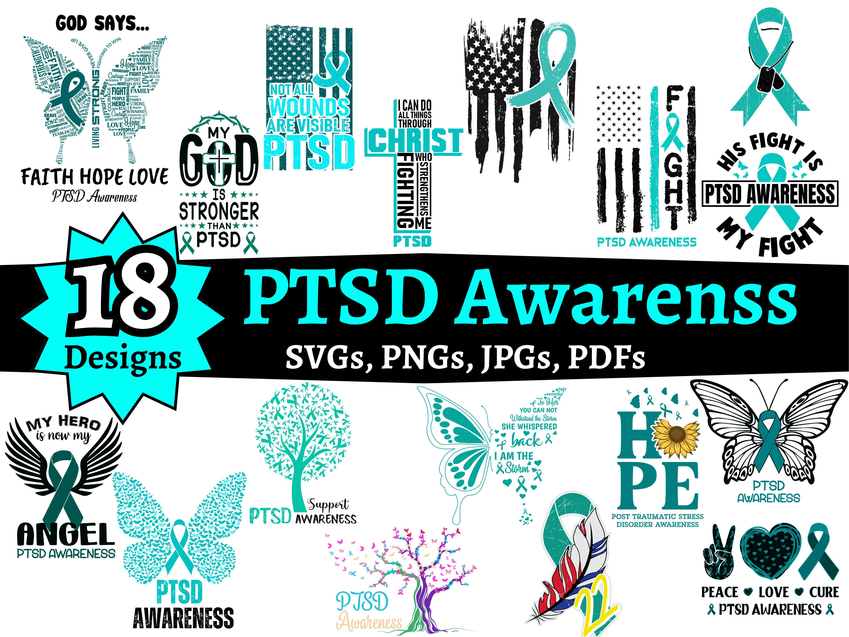 Teal PTSD Awareness SVG Bundle: Veteran Mental Health (digital Download ...