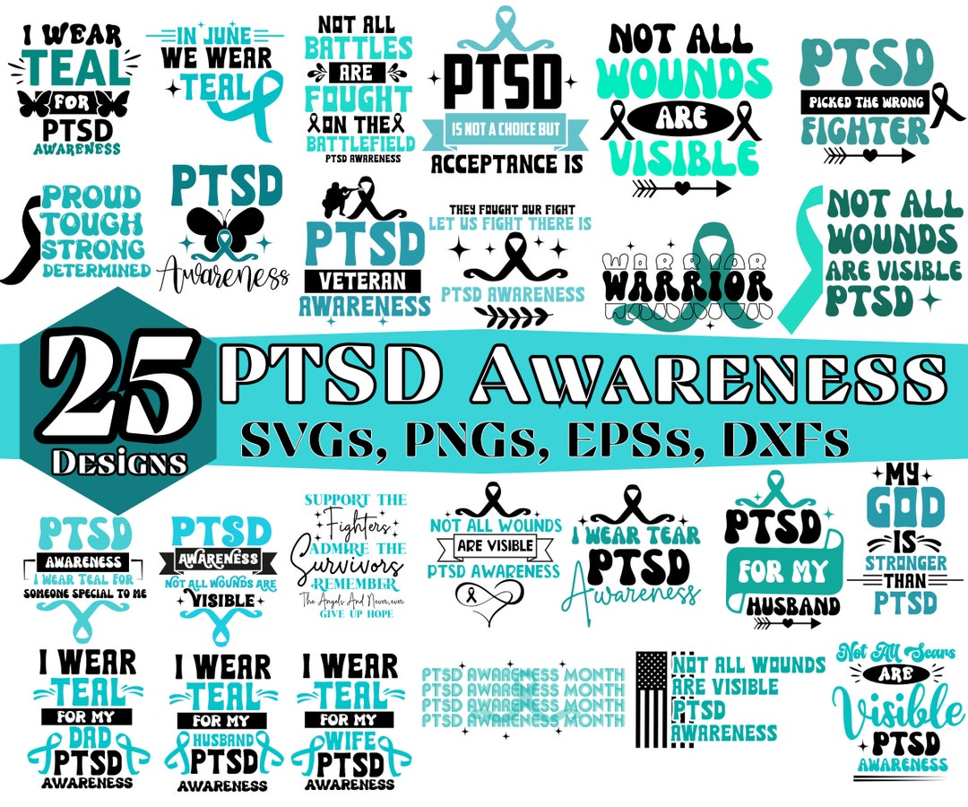 PTSD Month Awareness SVG Saying Bundle of 25, Veteran Mental Health ...