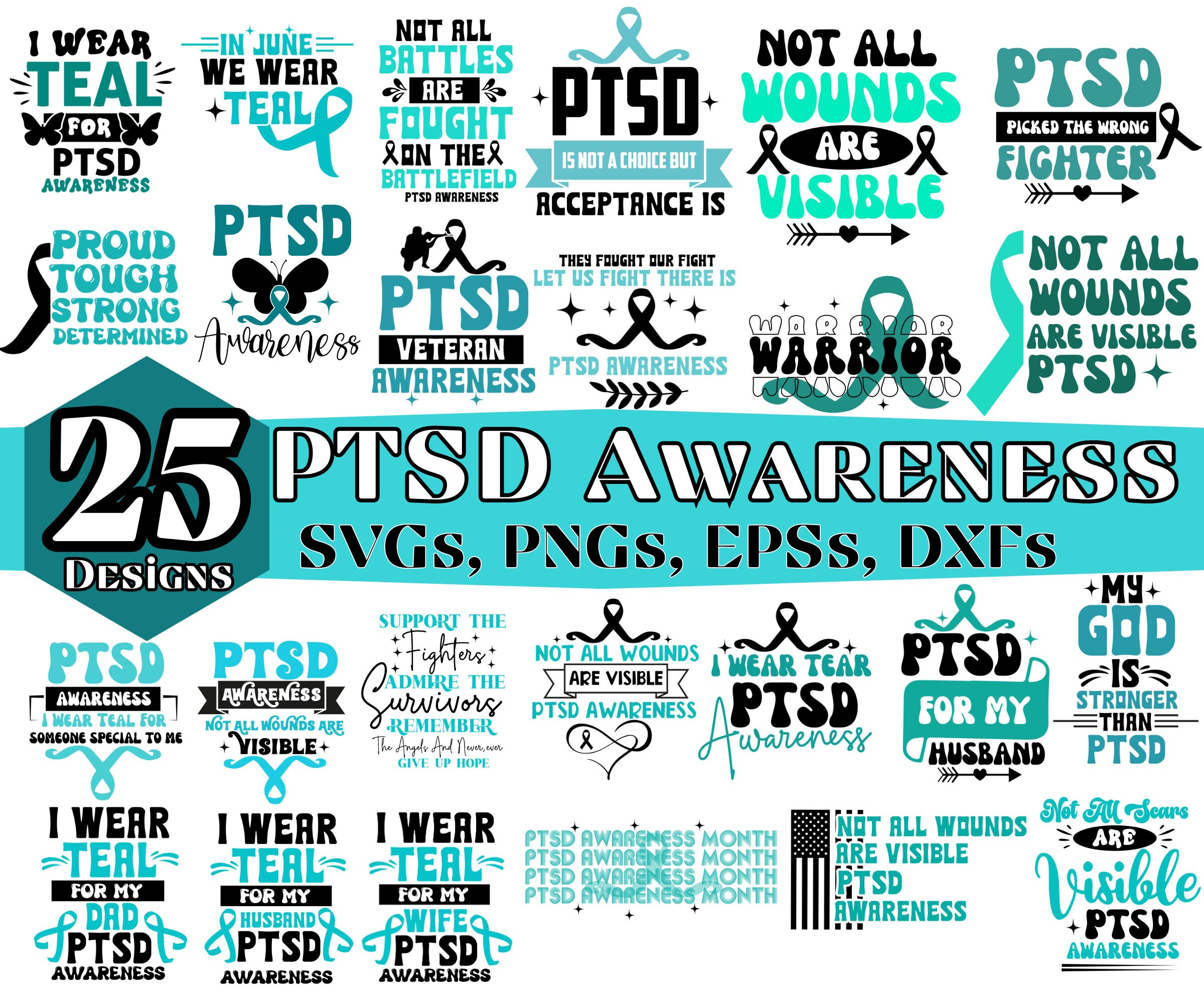 PTSD Month Awareness SVG Saying Bundle of 25, Veteran Mental Health ...