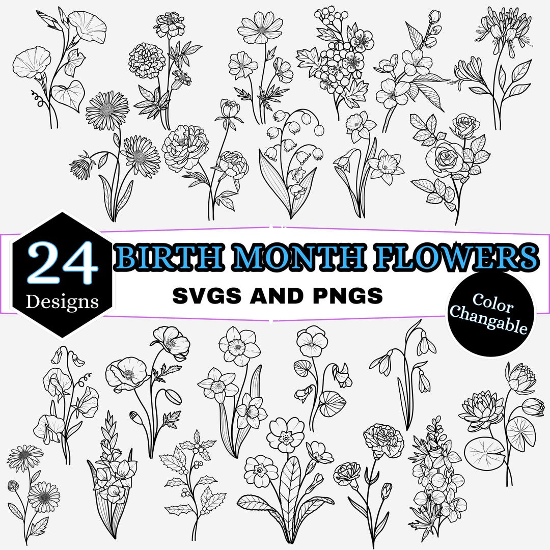Birth Month Flower SVG Bundle: 24 Floral Designs (digital Download) - Etsy