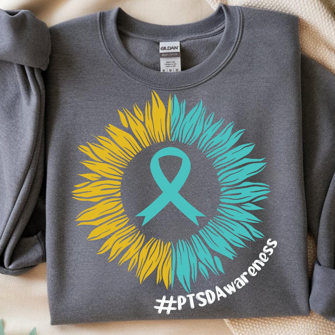 PTSD Awareness SVG, Teal and Yellow Sunflower Ribbon Design, Mental ...