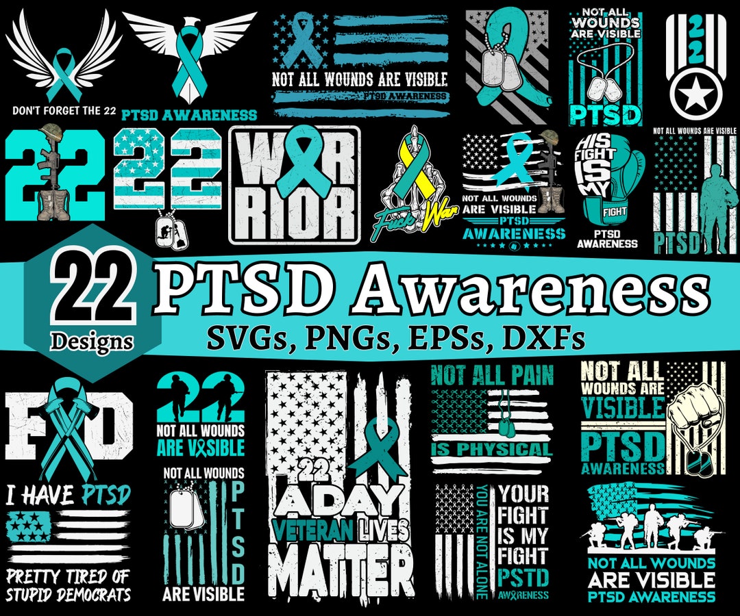 Teal PTSD Awareness SVG, Bundle of 22, Veteran Mental Health Awareness ...