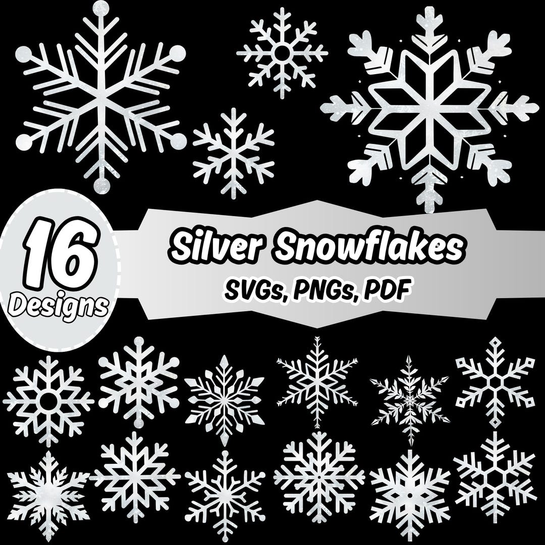 Silver Snowflake SVG Bundle: 16 Elegant Christmas Clipart (PNG, PDF) - Etsy