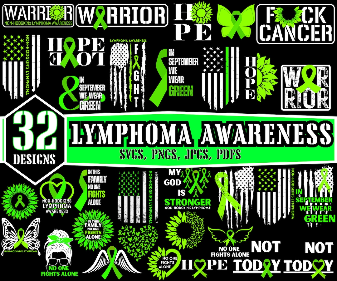 Lymphoma Awareness SVG Bundle: 32 Green Ribbon Designs (digital ...