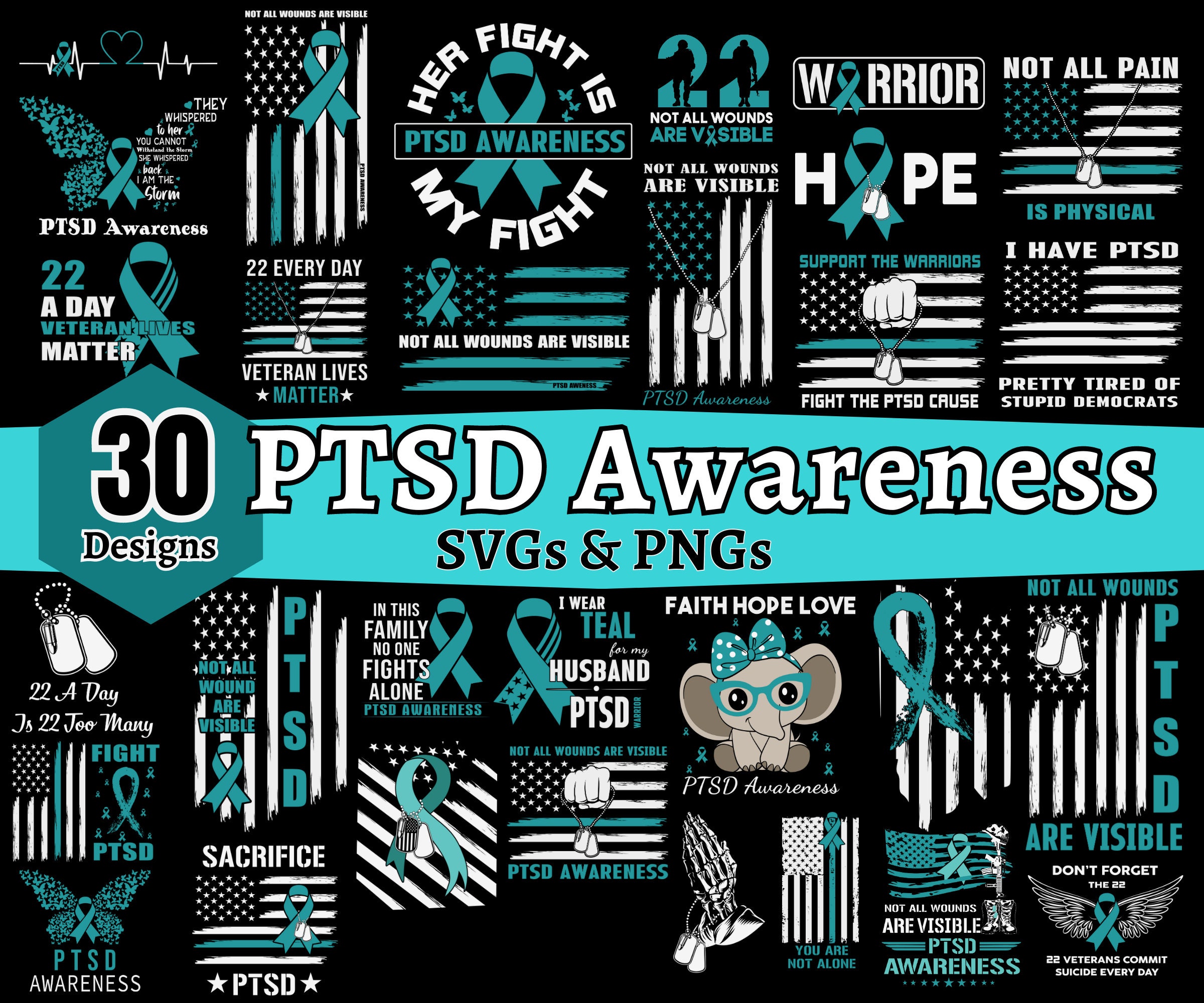 Teal PTSD Awareness SVG, IGY6, Veteran Mental Health Awareness, Teal ...
