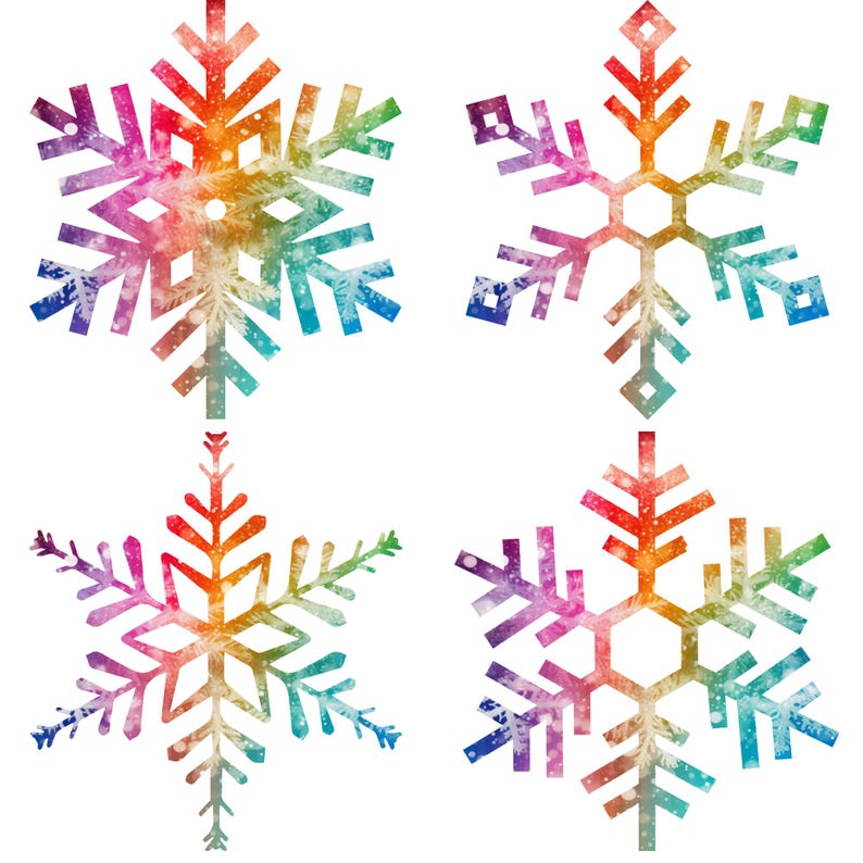 Rainbow Snowflake Bundle SVG, PNG, PDF | 16 Vibrant Snowflakes ...