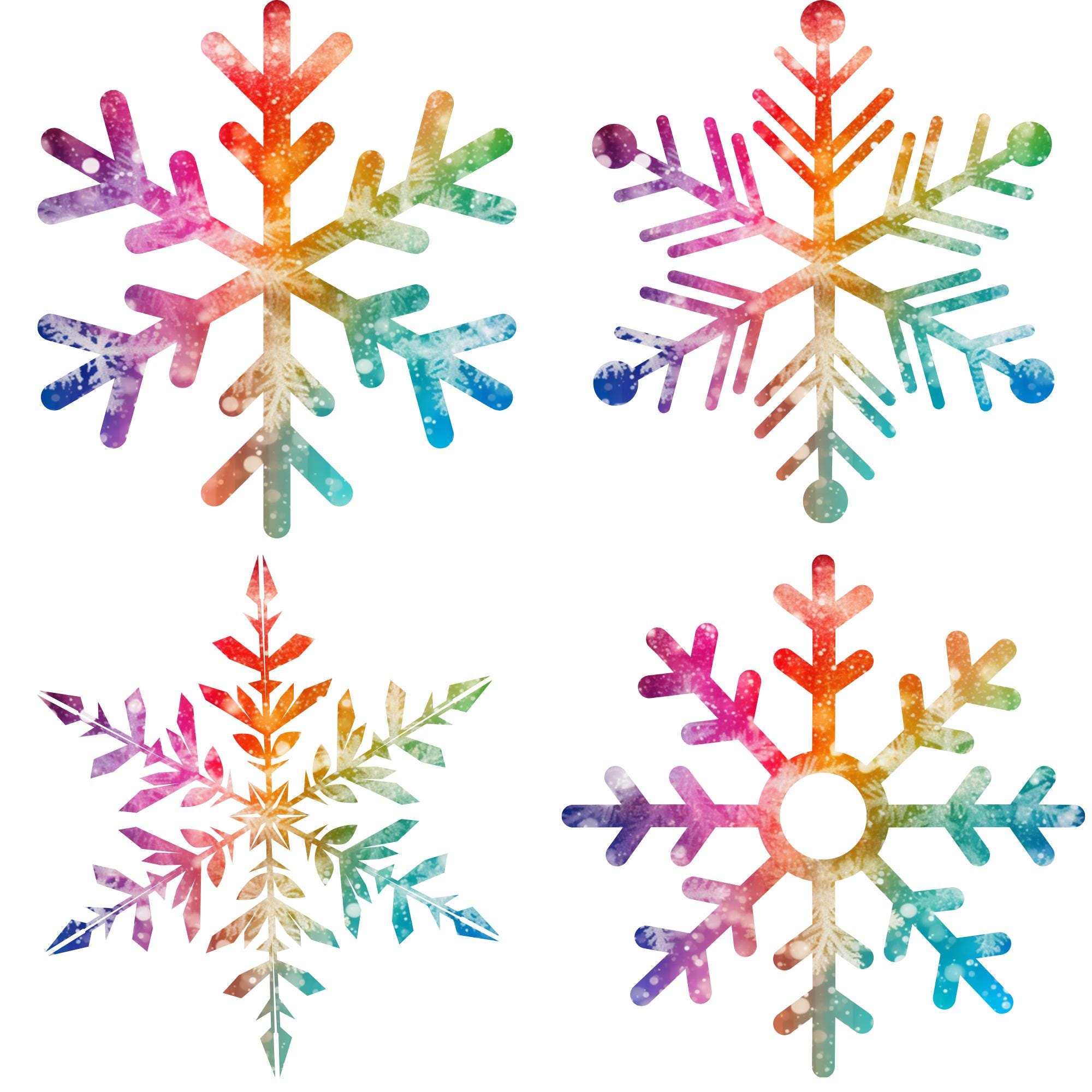 Rainbow Snowflake Clipart: 16 Multicolored Designs (SVG, PNG, PDF) - Etsy