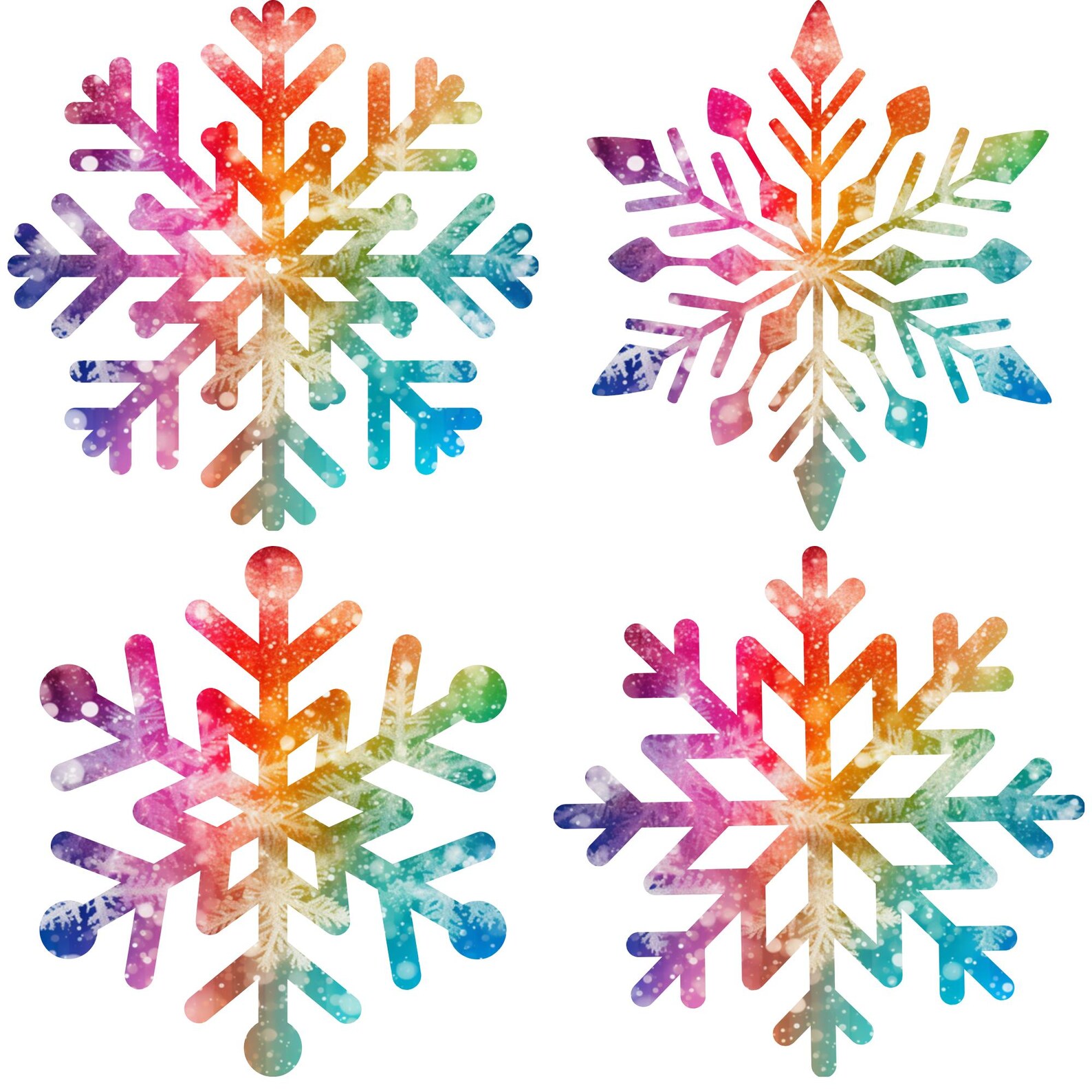 Rainbow Snowflake Clipart: 16 Multicolored Designs (SVG, PNG, PDF) - Etsy