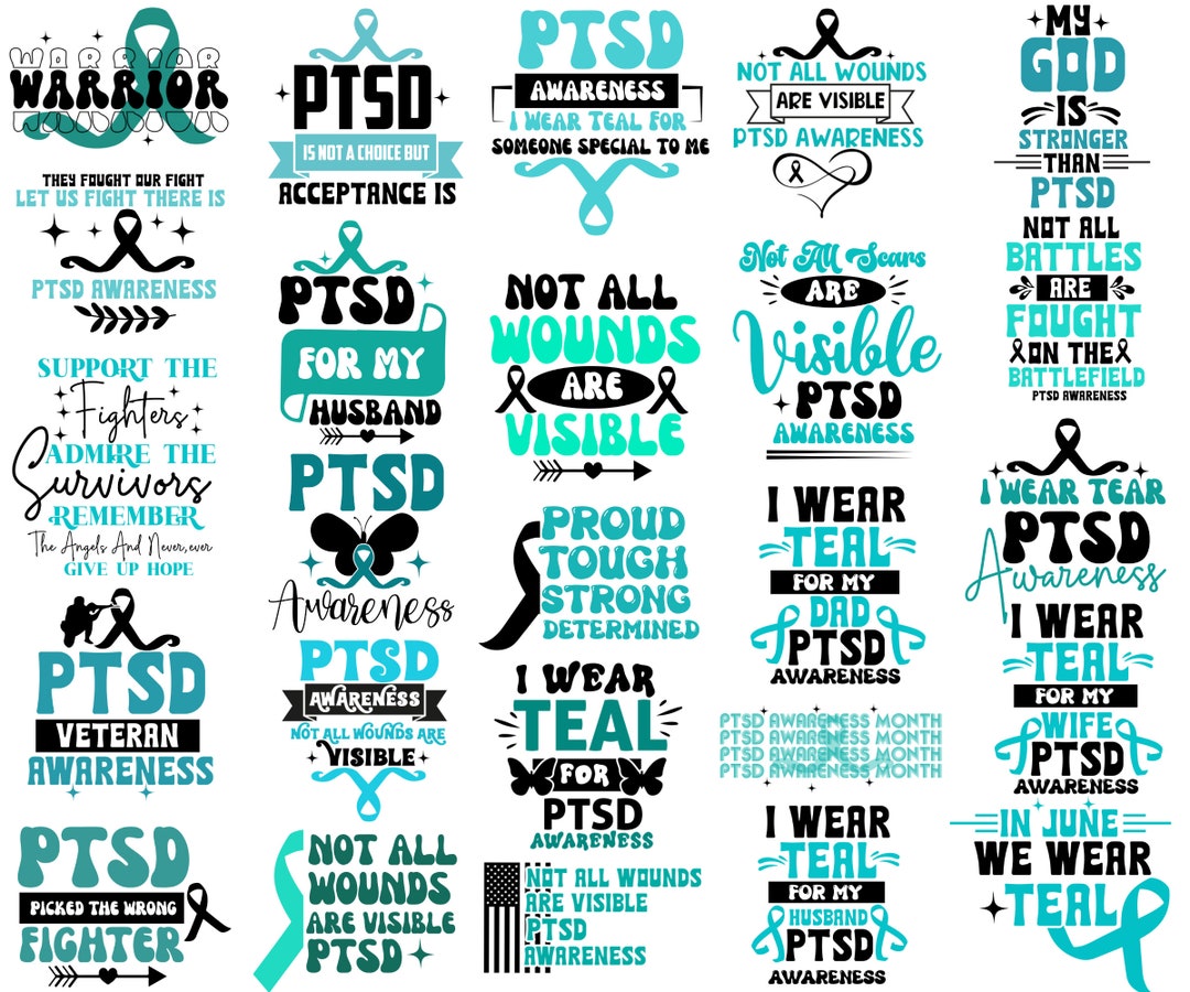 PTSD Awareness SVG Bundle of 25, Veteran Mental Health Awareness, Teal ...