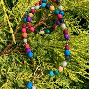 Multicolour Volcanic Lava Beads and Pearl Necklace, Beaded Necklace ...