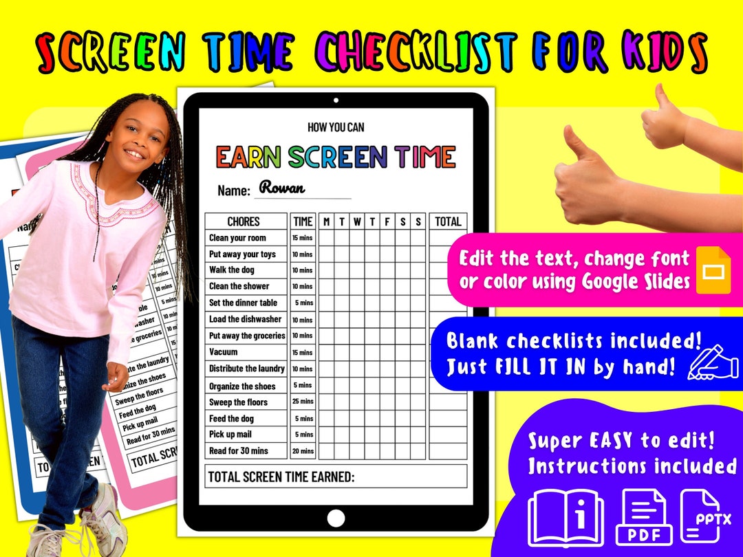 Earn Screen Time Checklist Printable Kids Screen Time Chore - Etsy
