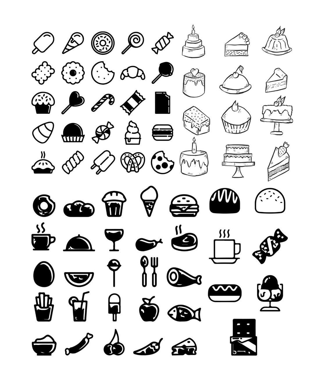 Food Icons Clip Art Hand Drawn Clipart Foodie Icons Food - Etsy