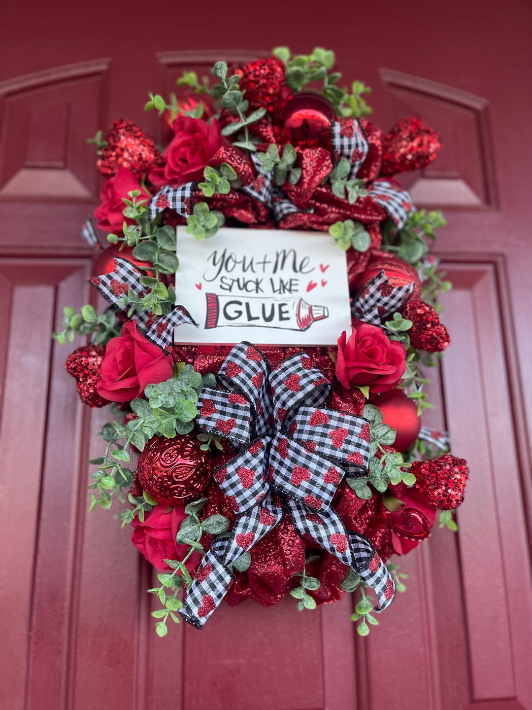 Red Roses Swag, Front Door Swag, Valentine Swag, Love, Stuck on You ...