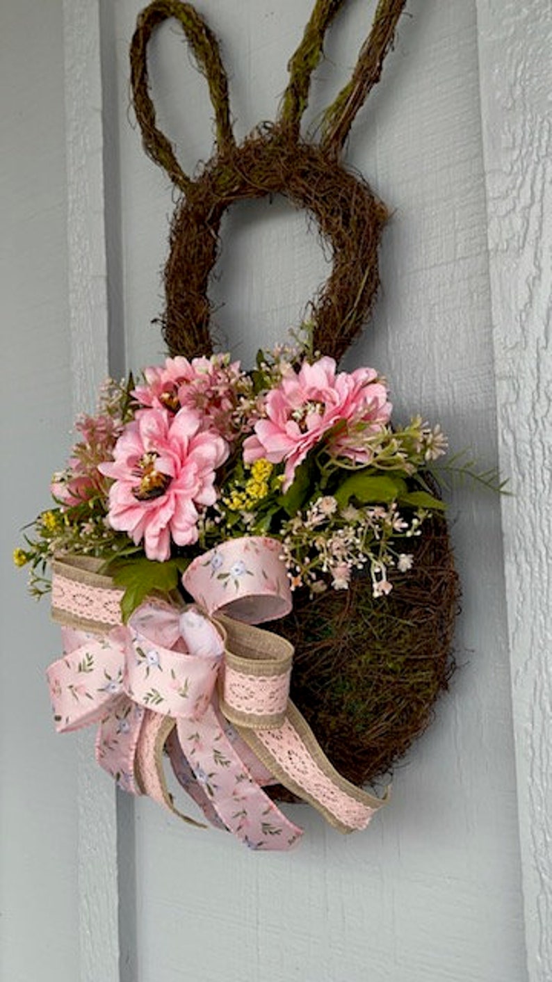 Easter Bunny, Floral Bunny Door Decor, Easter Door Hanger - Etsy