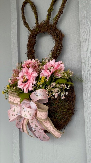 Easter Bunny, Floral Bunny Door Decor, Easter Door Hanger - Etsy