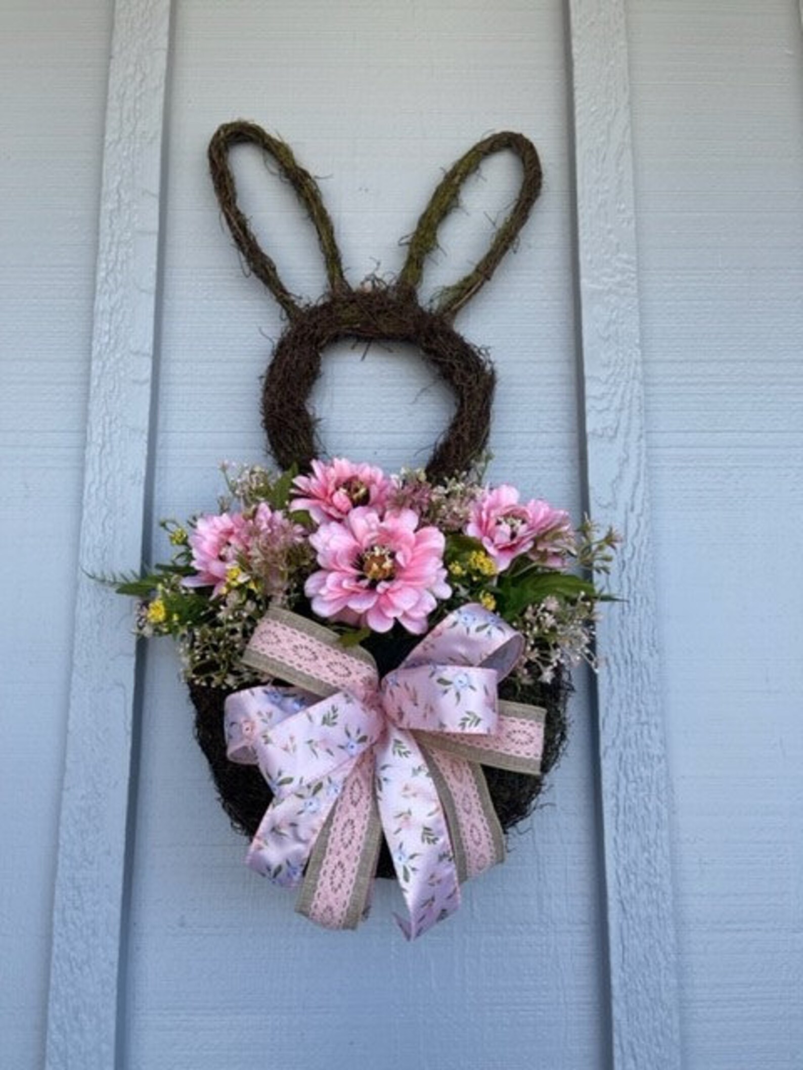 Easter Bunny, Floral Bunny Door Decor, Easter Door Hanger - Etsy