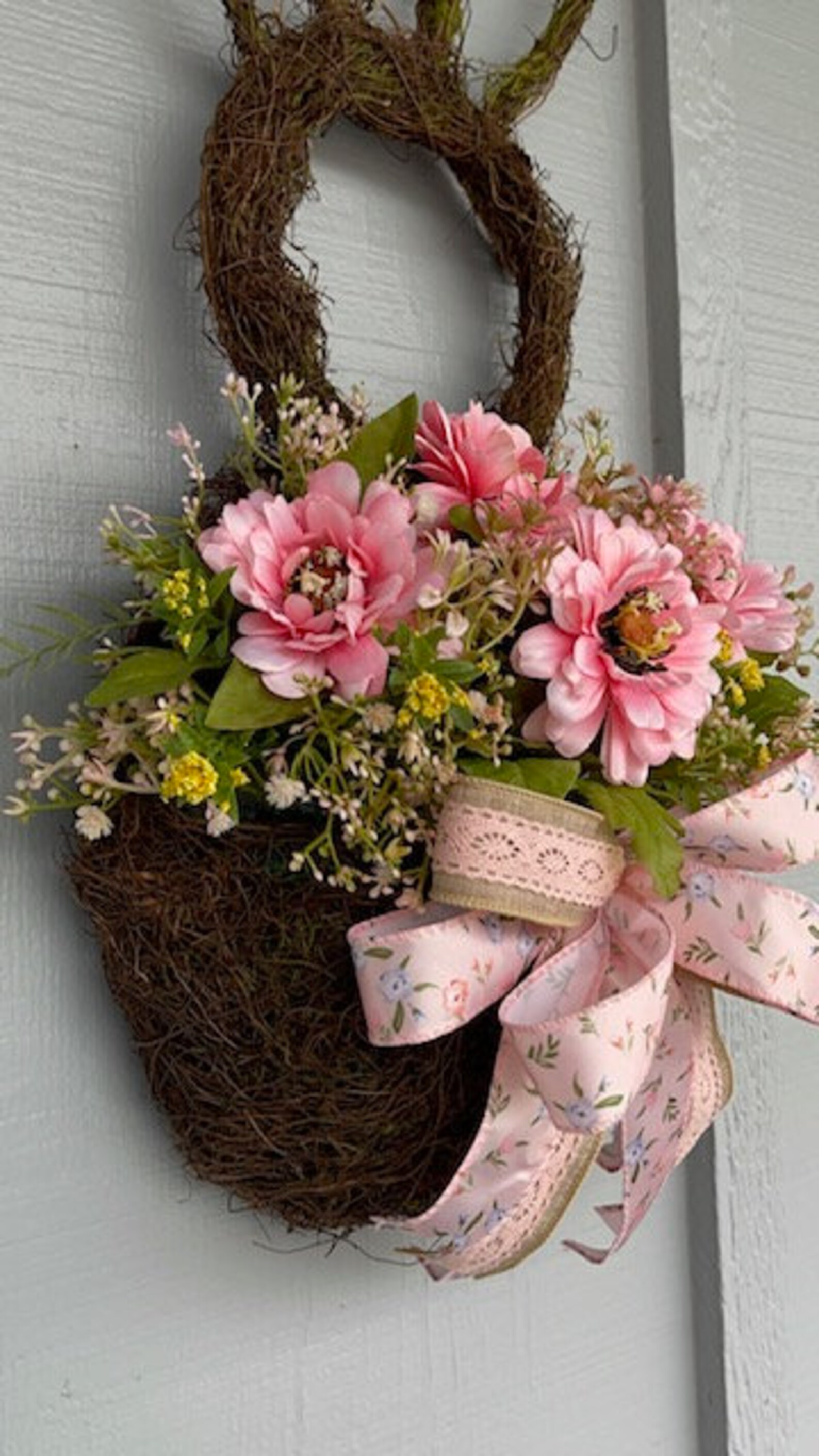 Easter Bunny, Floral Bunny Door Decor, Easter Door Hanger - Etsy