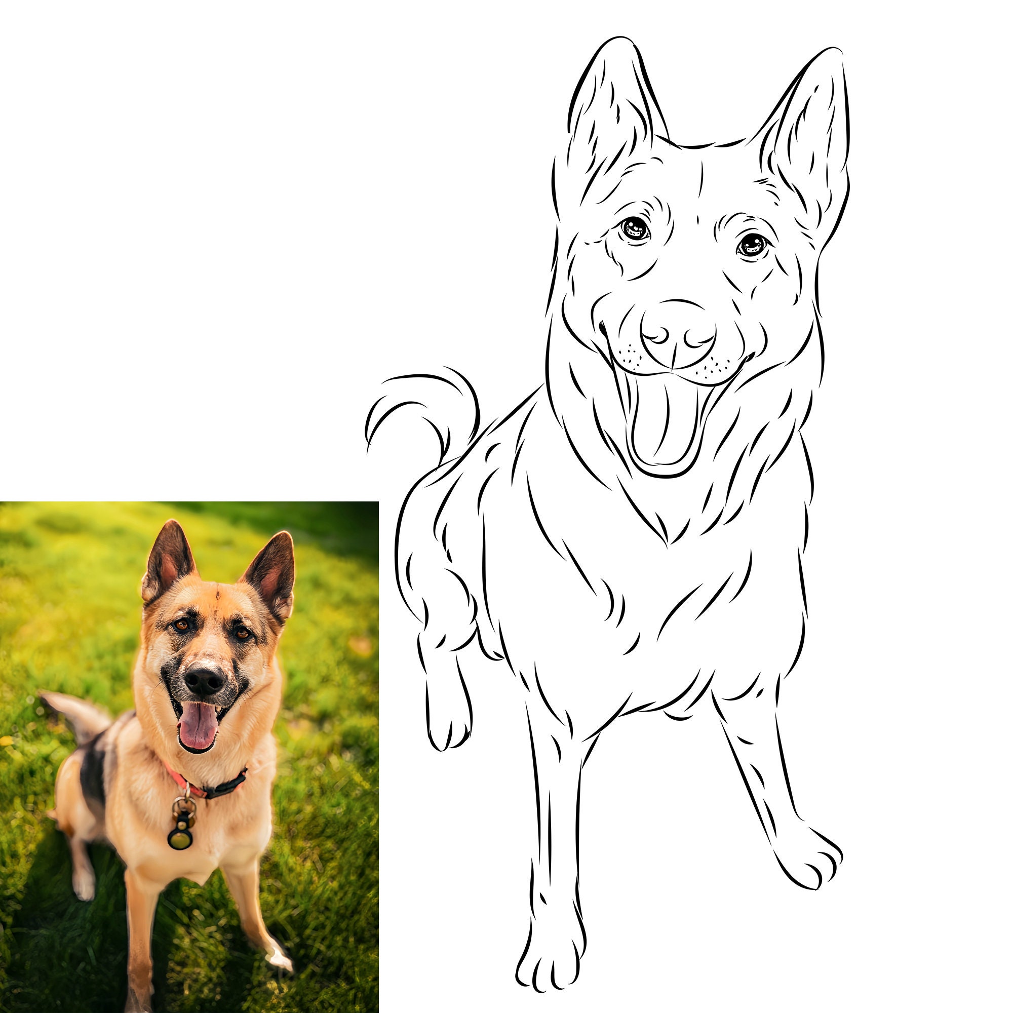 Custom Dog Outline, Dog Portrait INK, Pet Tattoo Commission, Line Art ...