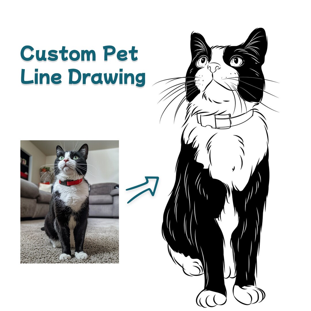 Custom Pet Portraits Drawing, Digital Pet Outline, Drawing From Photo ...