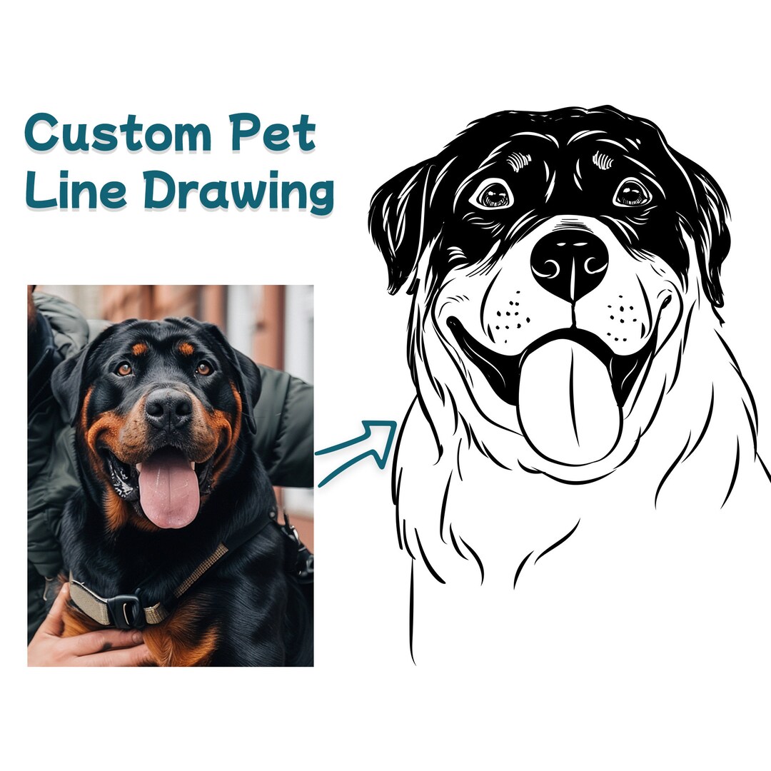 Custom Pet Line Drawing, Pet Outline Drawing, Dog Sketch, Rottweiler ...