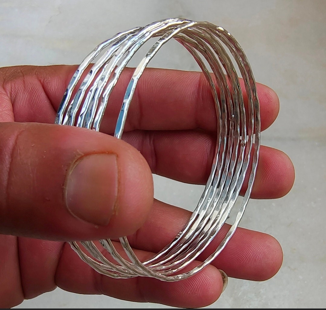 925 Sterling Silver Hammered Bangles, Set of 7 Bangles, Semanario ...