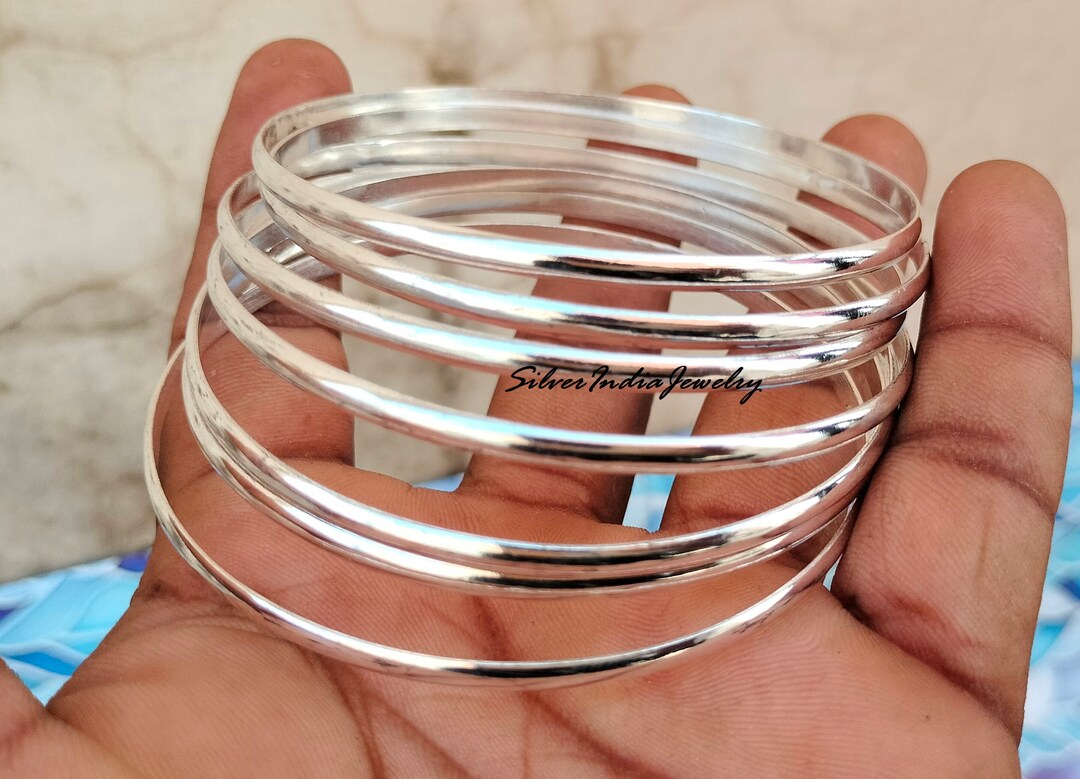 Lot de 7 joncs joncs empilables en argent sterling 925 pour femme, Semanario, bracelets ...