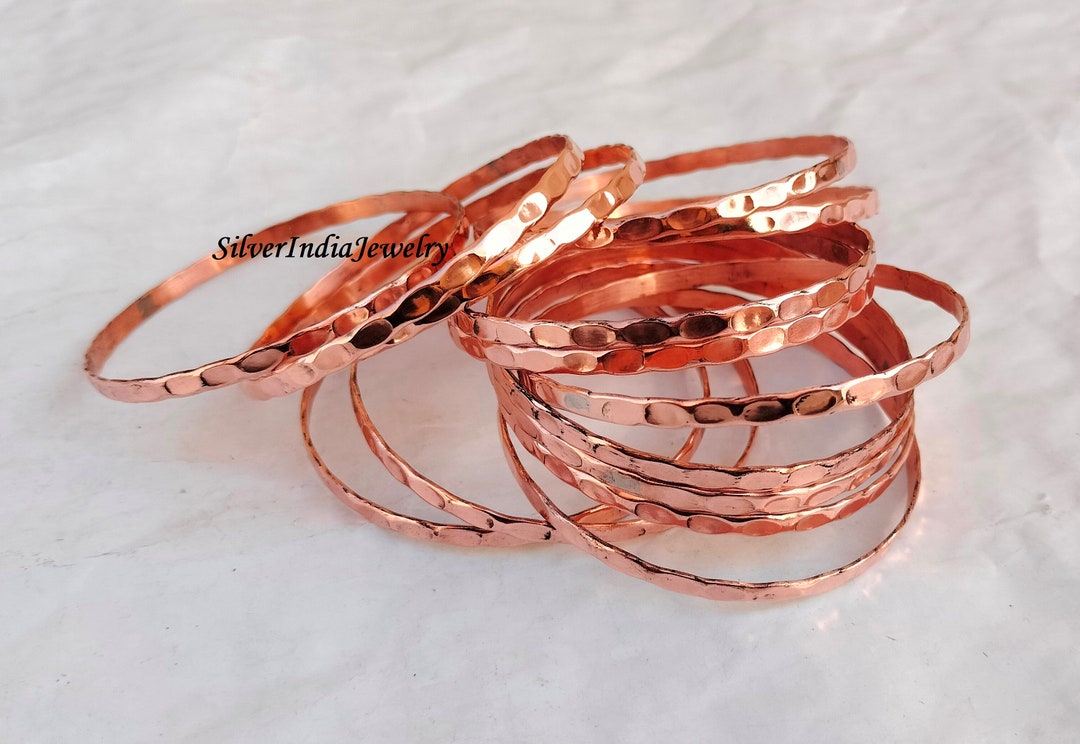 Pure Copper Bangle ,set of Solid Copper Bangle,set of 12 Pcs. Hammered ...