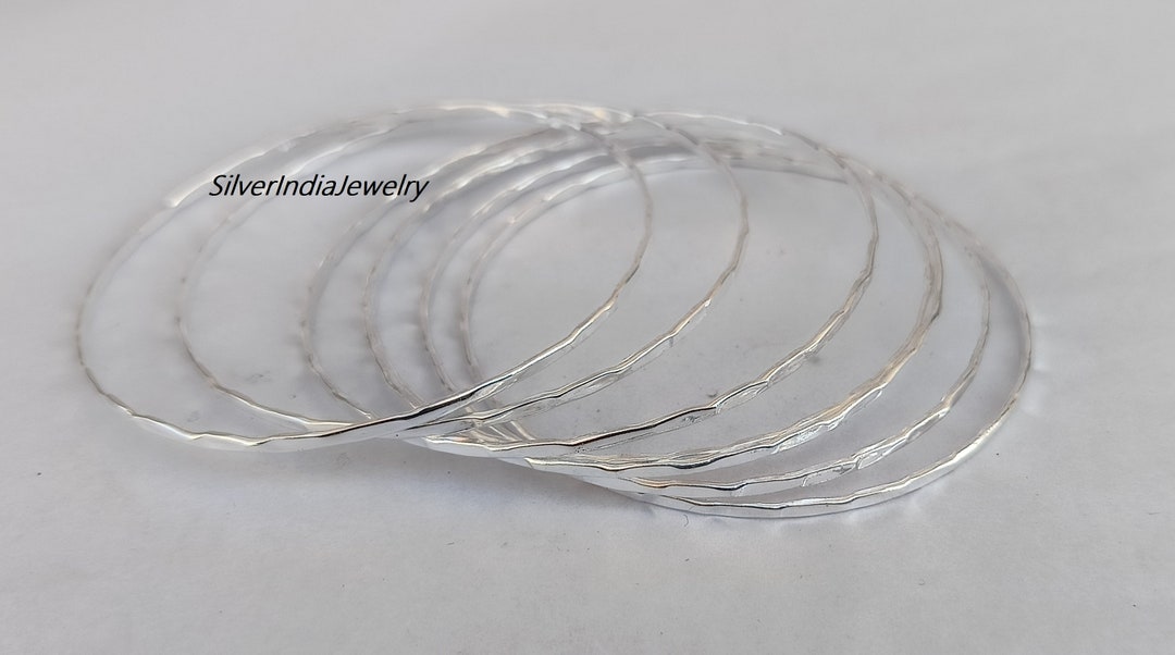 925 Sterling Silver Hammered Bangles, Set of 7 Bangles, Semanario ...