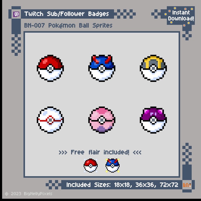 BN007 Pokemon Ball Sprites Twitch, Kick, Youtube Streamer Sub/follower ...