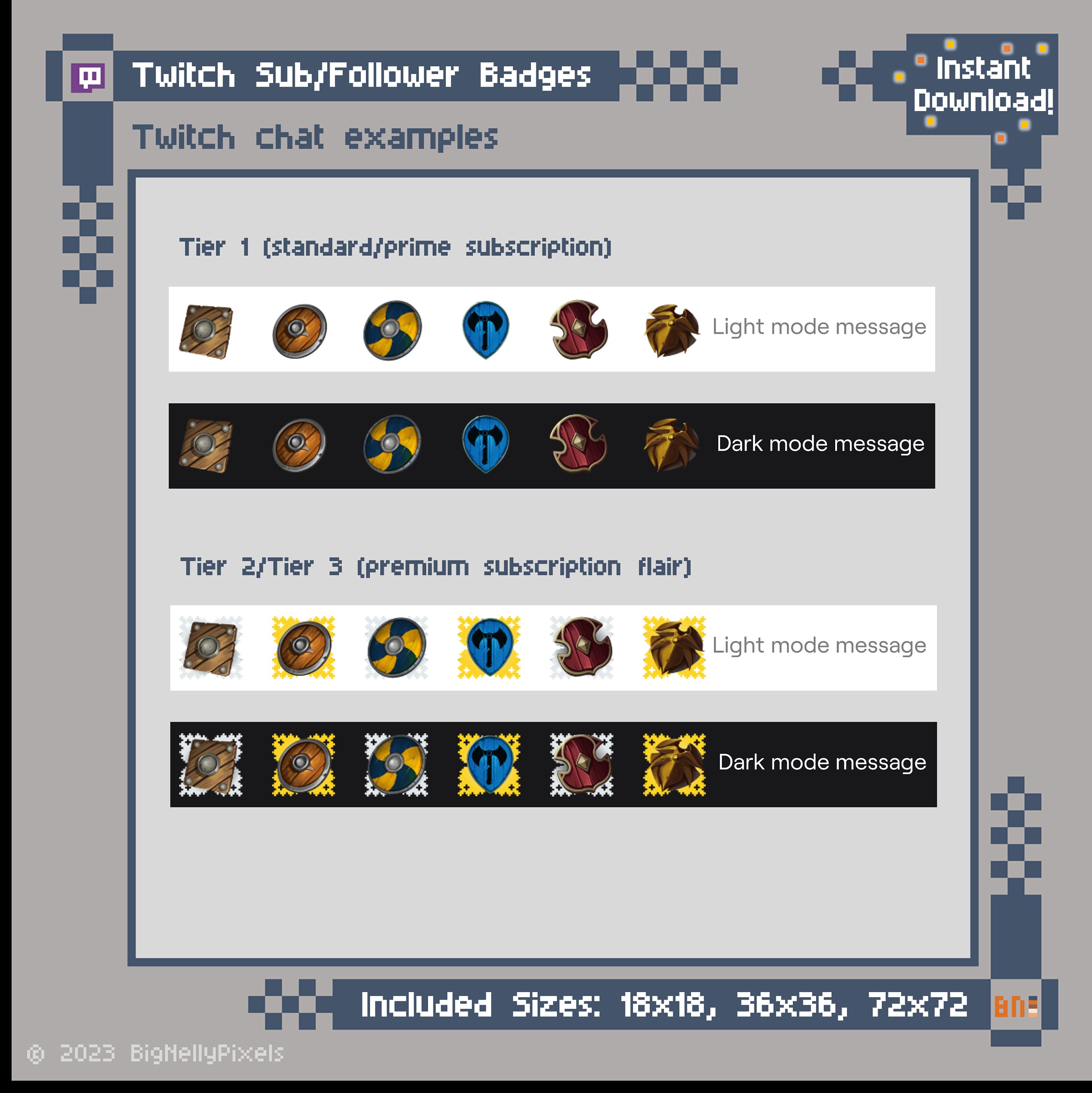 BN011 Fantasy Shield Icons Twitch, Kick, Youtube Streamer Sub/follower ...