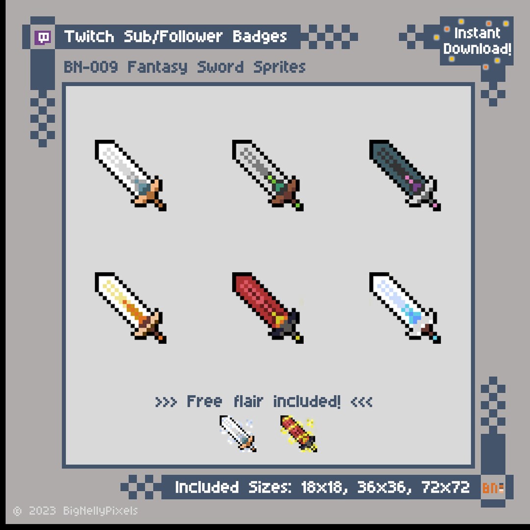 BN009 Fantasy Sword Sprites Twitch, Kick, Youtube Streamer Sub/follower ...