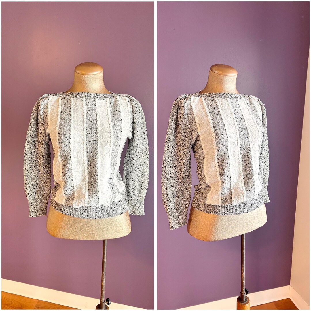 Vintage Sweet Boat Neck Black and Gray Striped Pullover Sweater S - Etsy