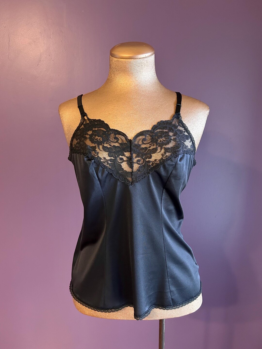 Vintage 90s Vassarette Beautiful Black Lacy Camisole With Adjustable ...
