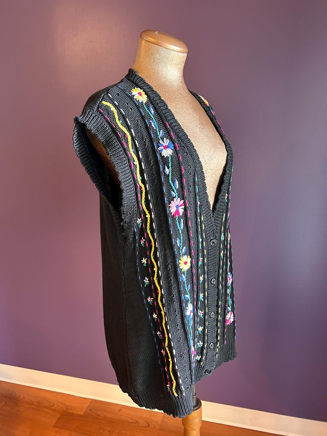 Vintage 90s Koret Adorable Black Floral Button up Vest - Etsy