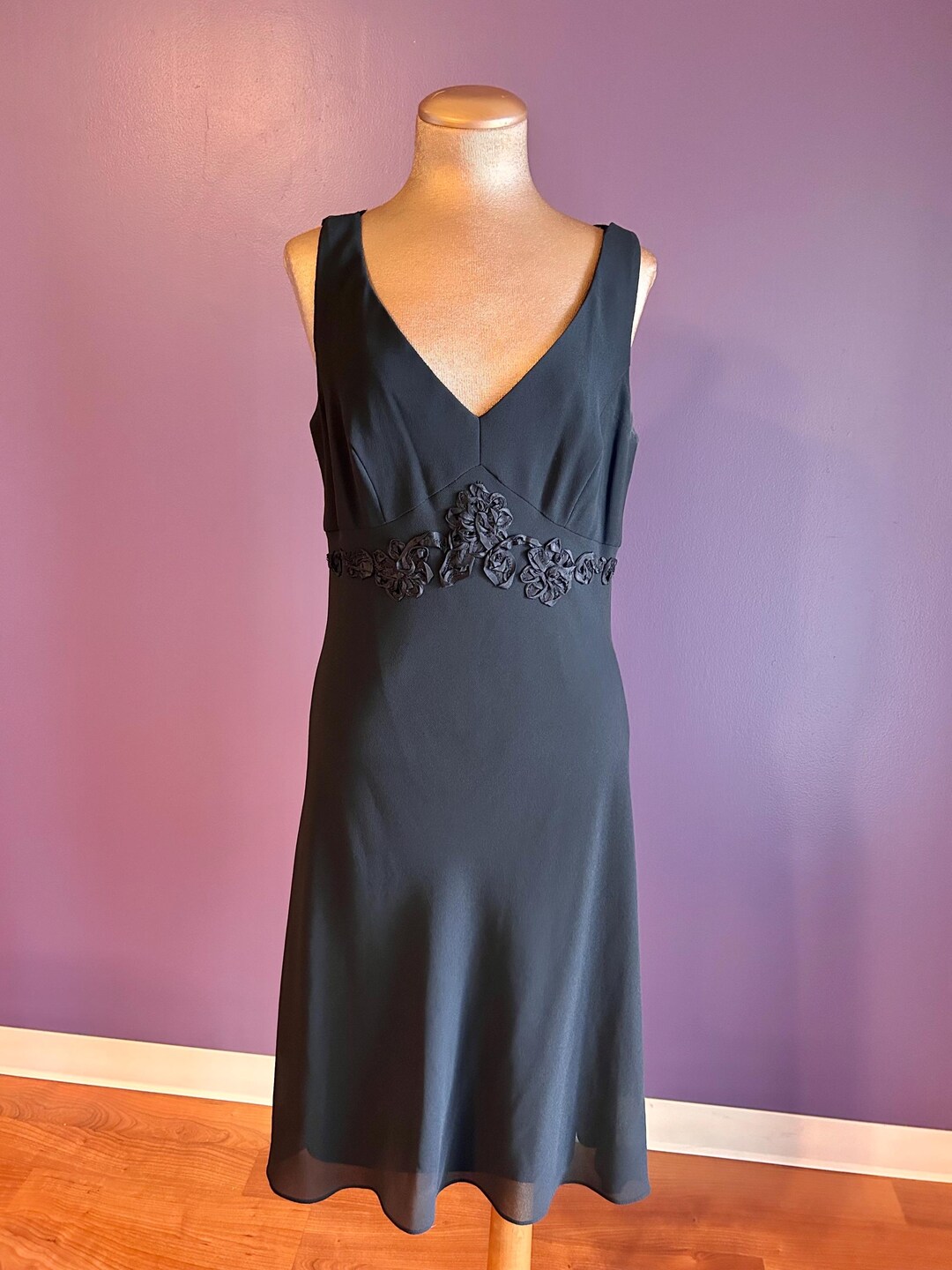 Vintage 90s Patra Elegant Black Sleeveless Dress With Rose Detailing M ...