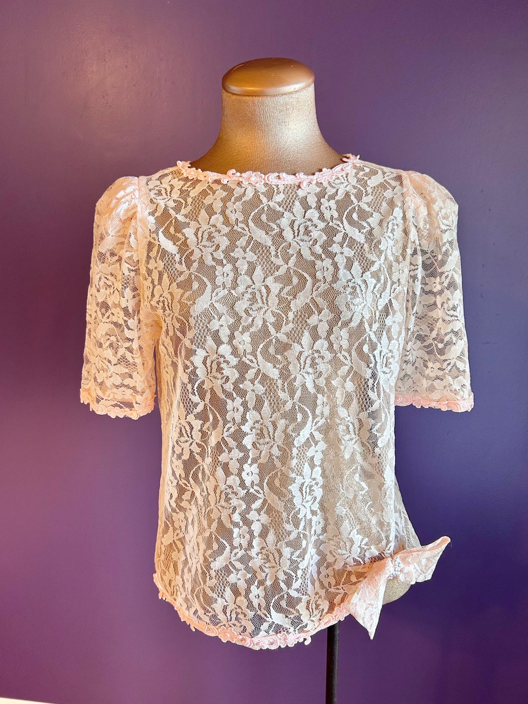 Vintage 2000s Pink Lacy Short Sleeve Blouse - Etsy