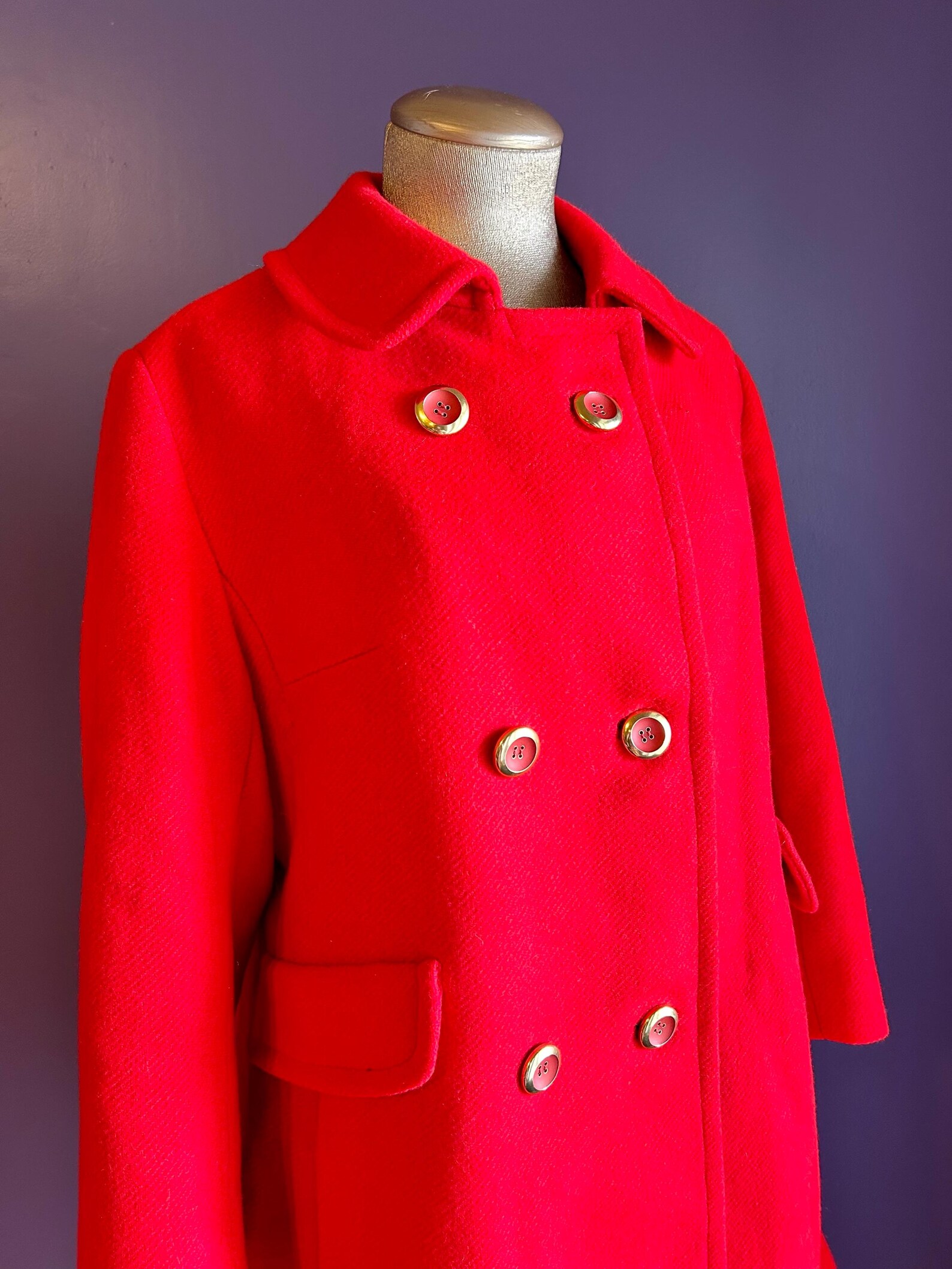 Vintage 60s Alexanders Batavia, N.Y Vibrant Long Sleeve Red Coat With ...