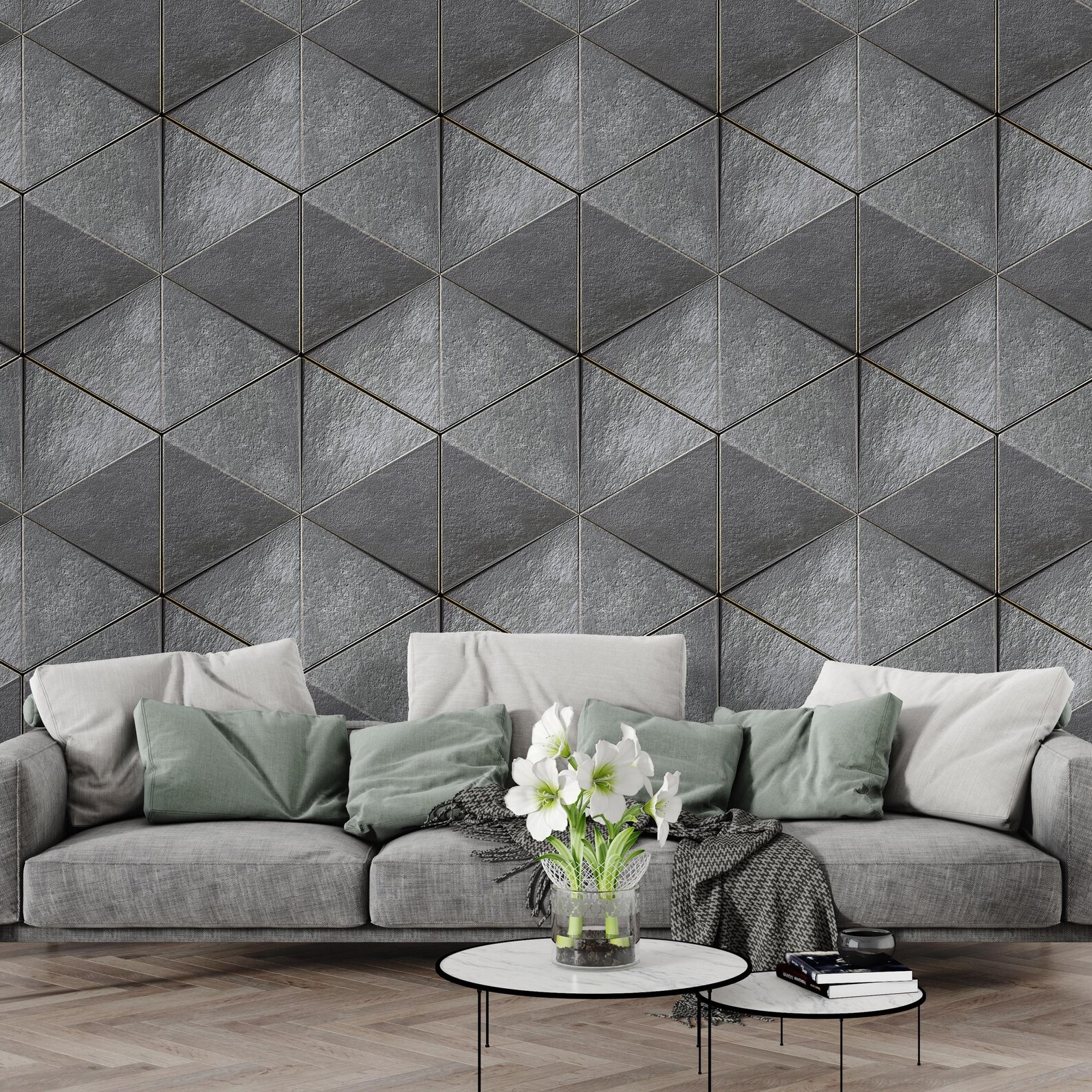 3D Gray Geometric Pattern Wallpaper, Customizable 3D Perceptive Modern ...